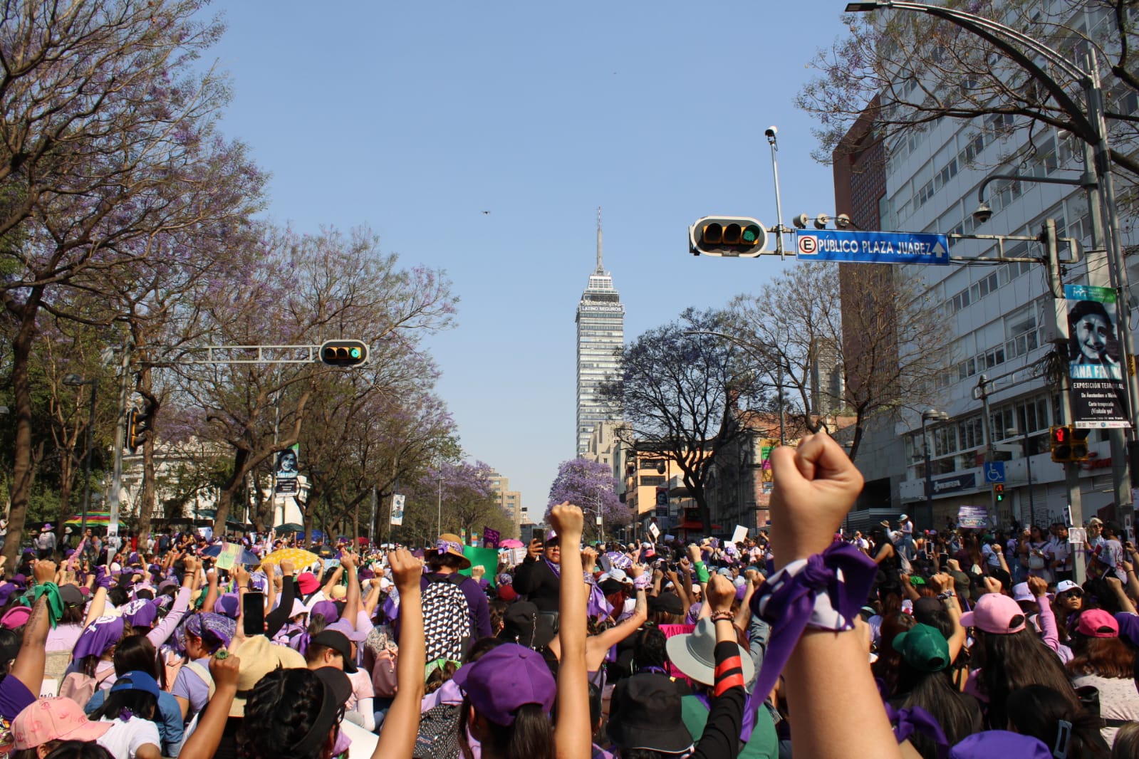 Womens March CDMX A moment of silence infront of the Latino Tower ...
